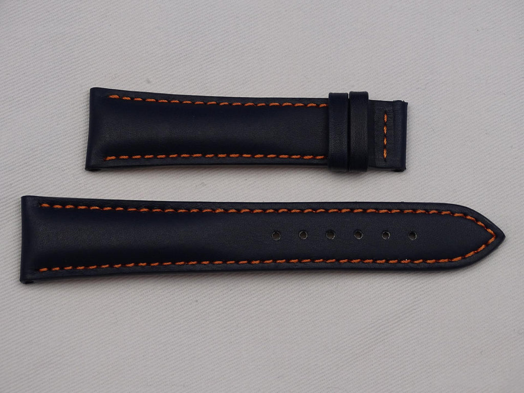 Leather Strap dark blue with orange stitching – www.olko-watches.com