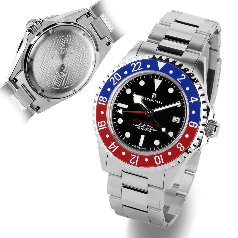 Ocean 3 GMT Blue Red ceramic – www.olko-watches.com